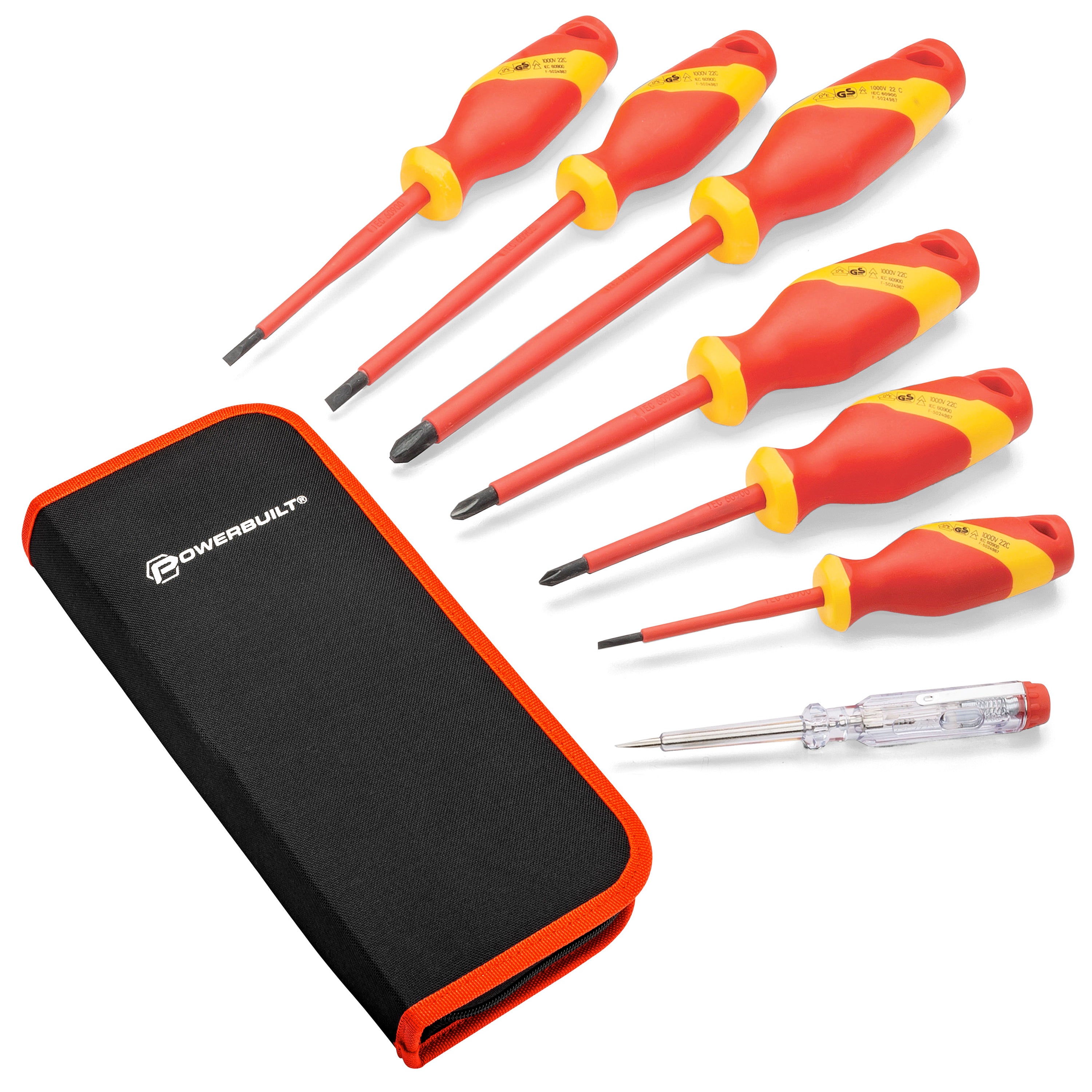 Powerbuilt 7 Piece VDE Screwdriver Set with Zipper Pouch