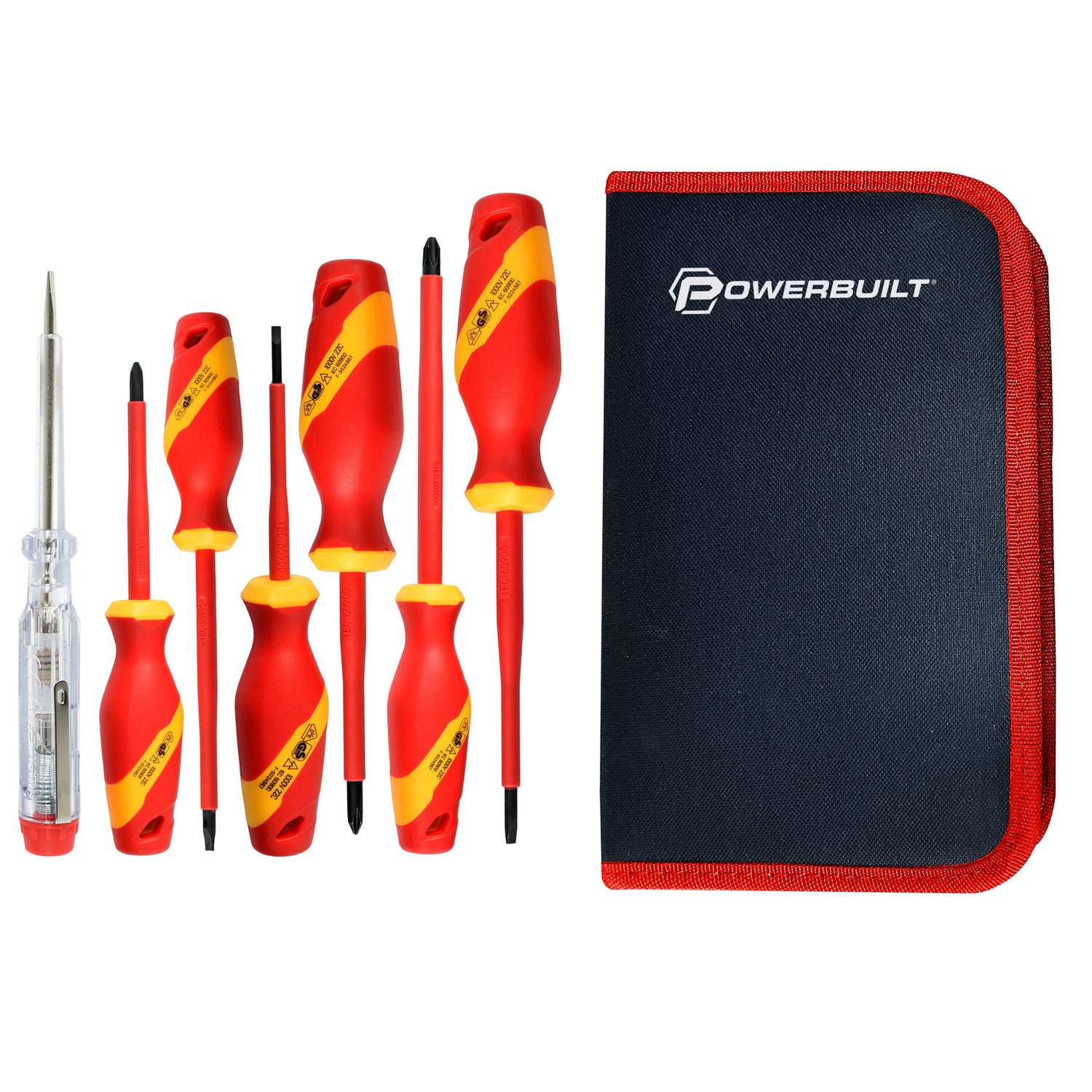Powerbuilt 7 Piece VDE Screwdriver Set with Zipper Pouch