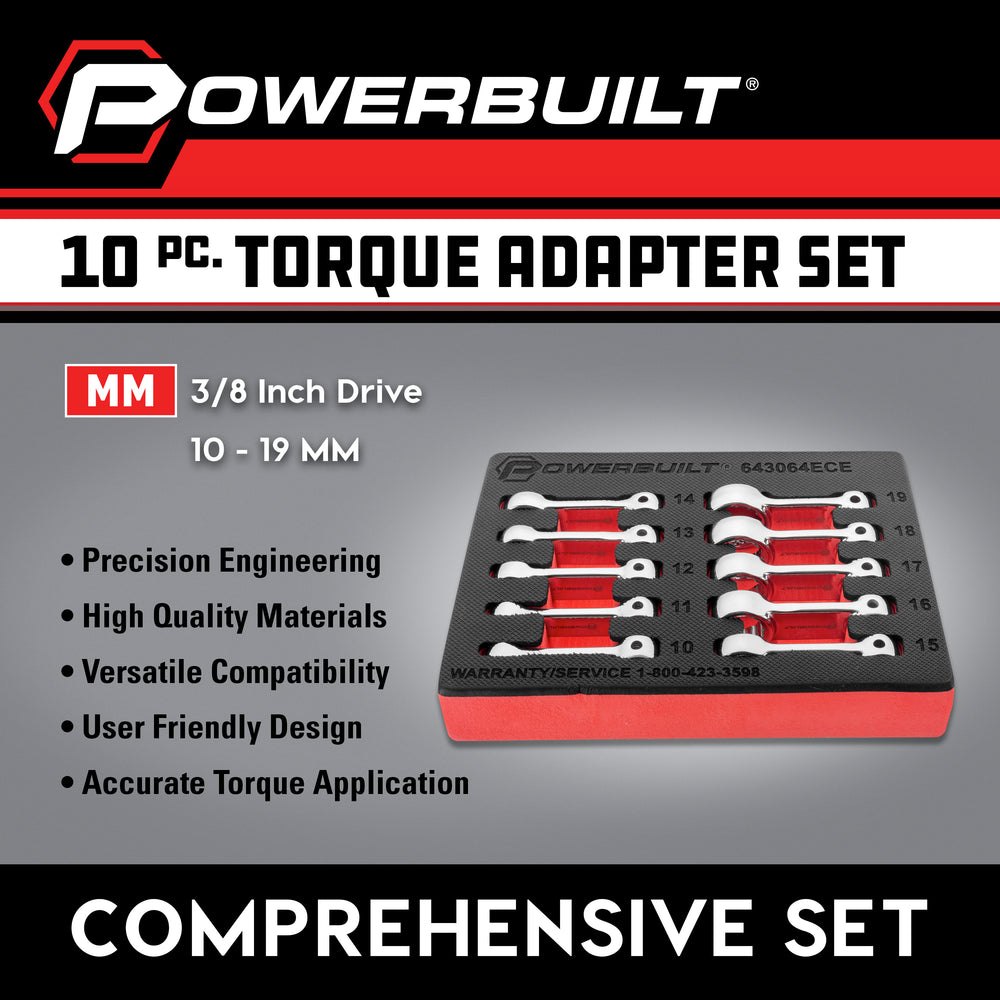 10 Piece 3/8 Inch Drive Torque Adapter Set (10MM-19MM)