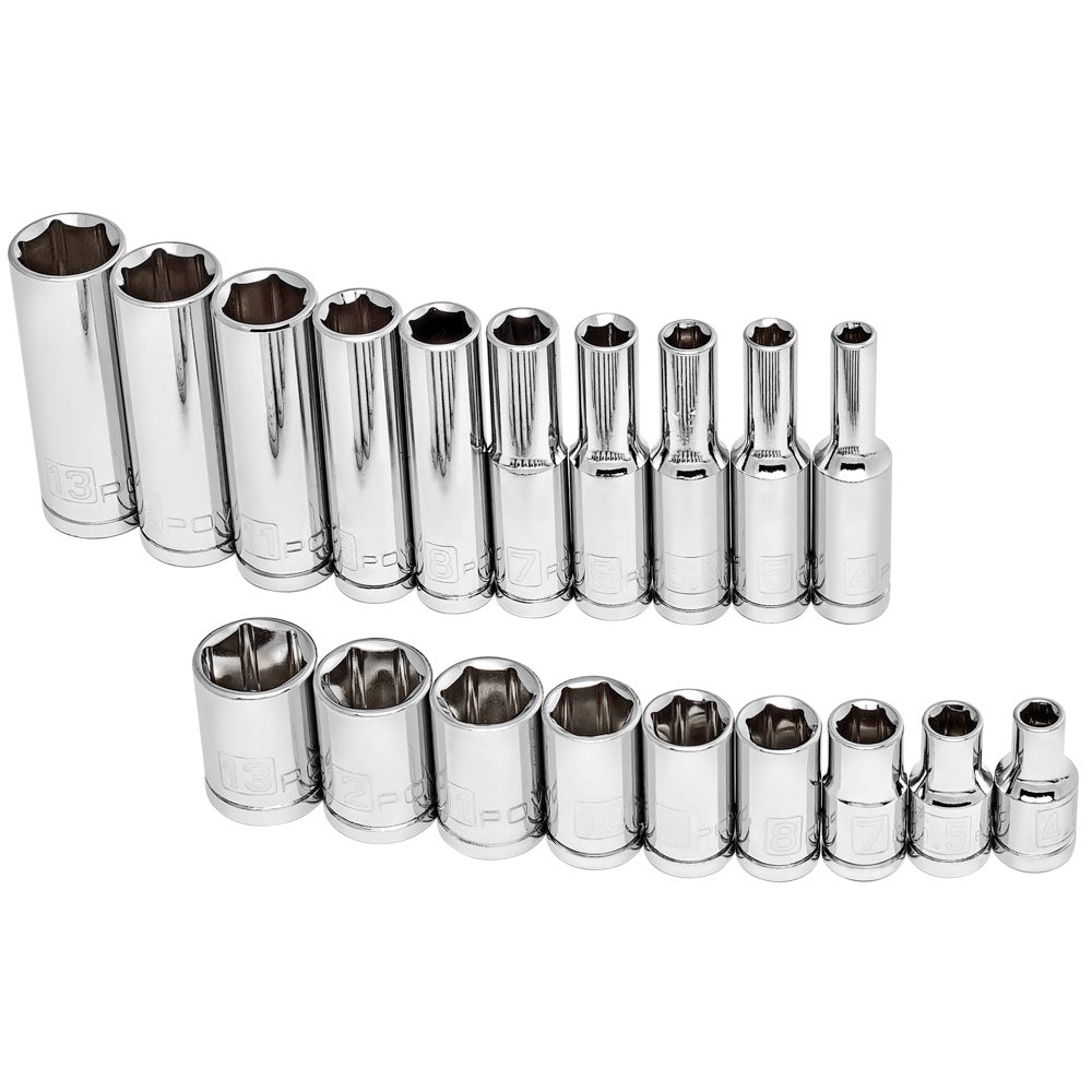 19 Piece Metric Socket Set - 1/4 Inch Drive - 6 Point - Deep