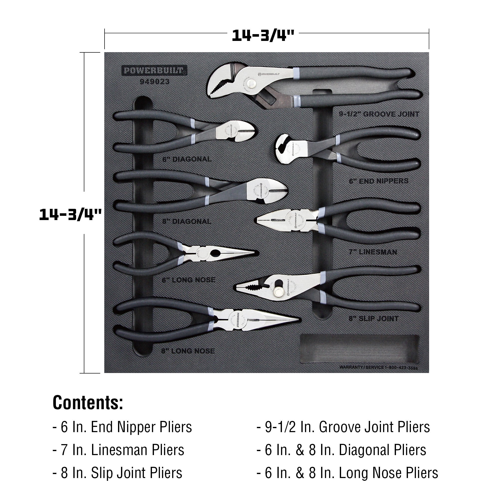 8 Piece Master Pliers Set - Long Reach - Diagonal - Groove