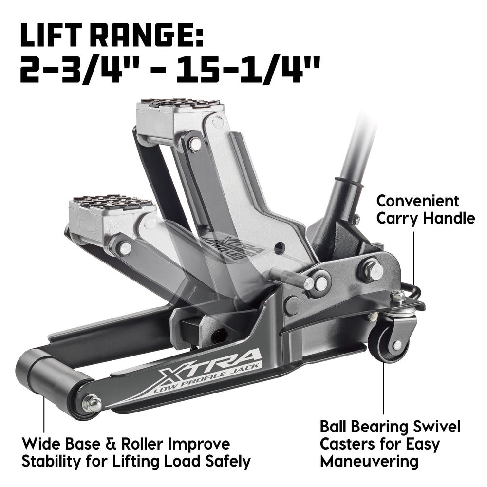 Xtra Low Profile Floor Vehicle Jack with Safety Bar - Extra