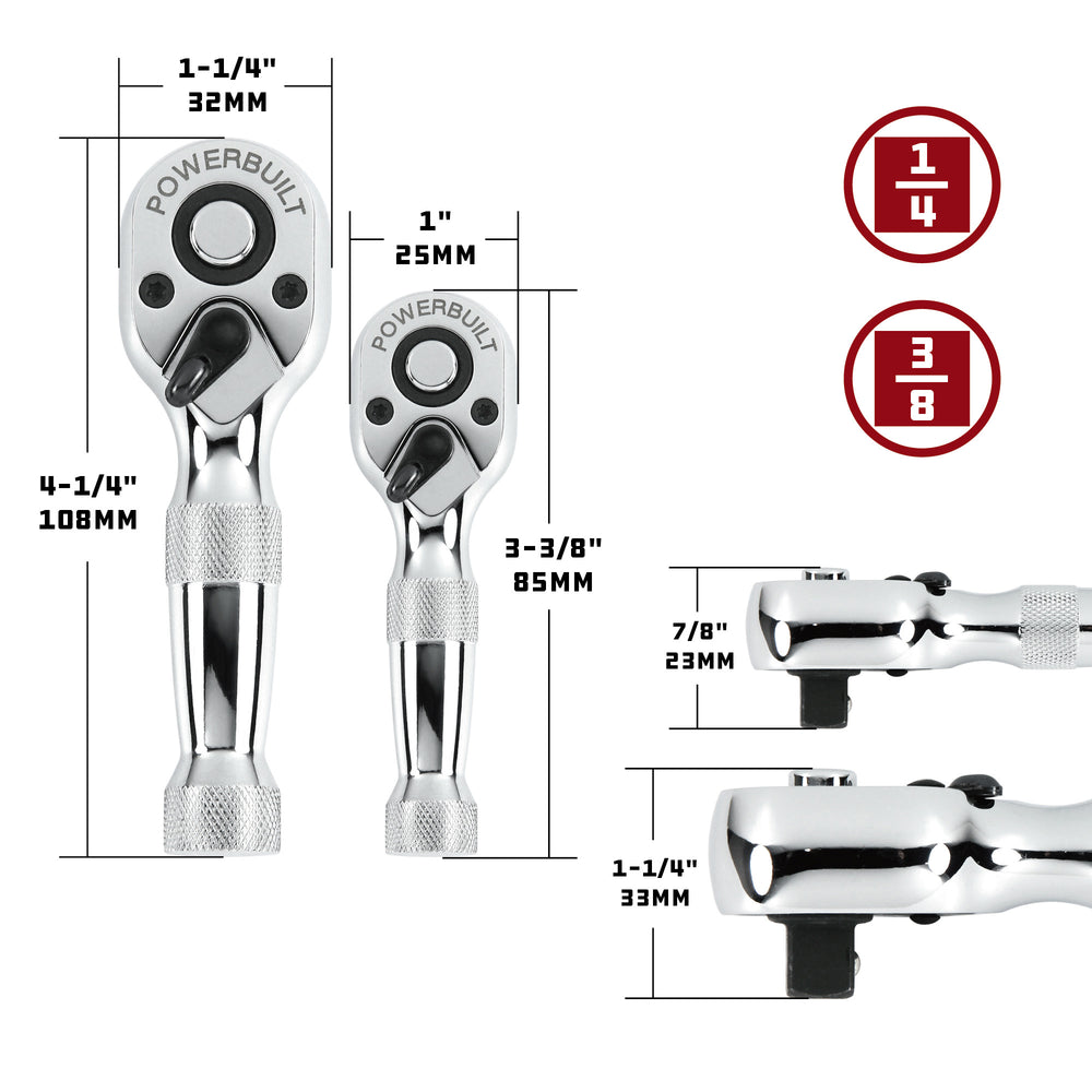 Stubby Ratchet Set - 2 Piece - 1/4 Inch and 3/4 Inch Ratchets