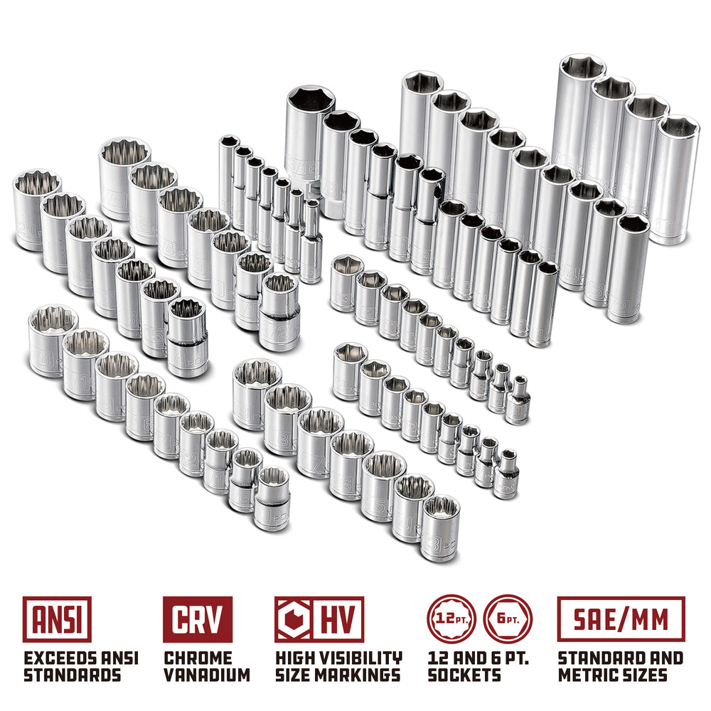 200 Piece 1/4-inch - 3/8-inch - and 1/2-inch Drive Mechanics