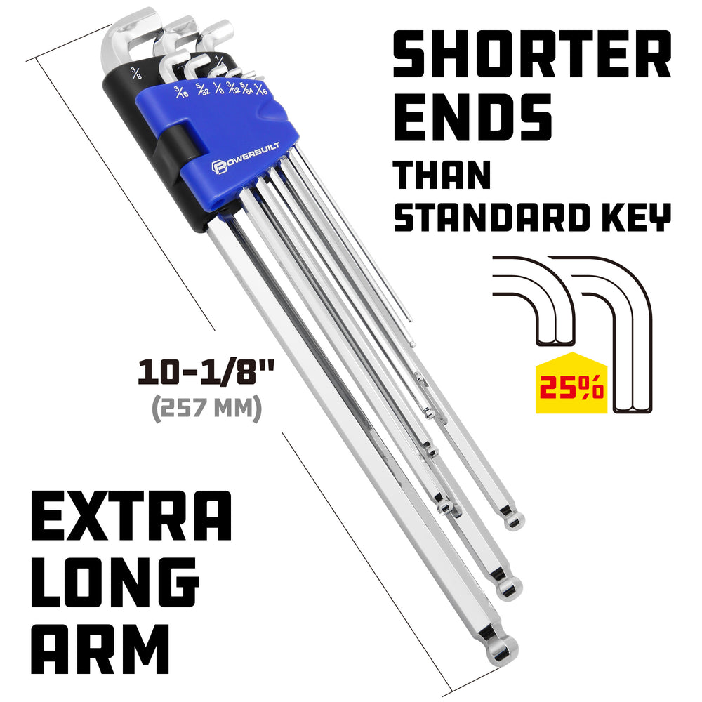 9 Piece SAE Stubby End - Extra Long Arm Ball End Hex Key Wre