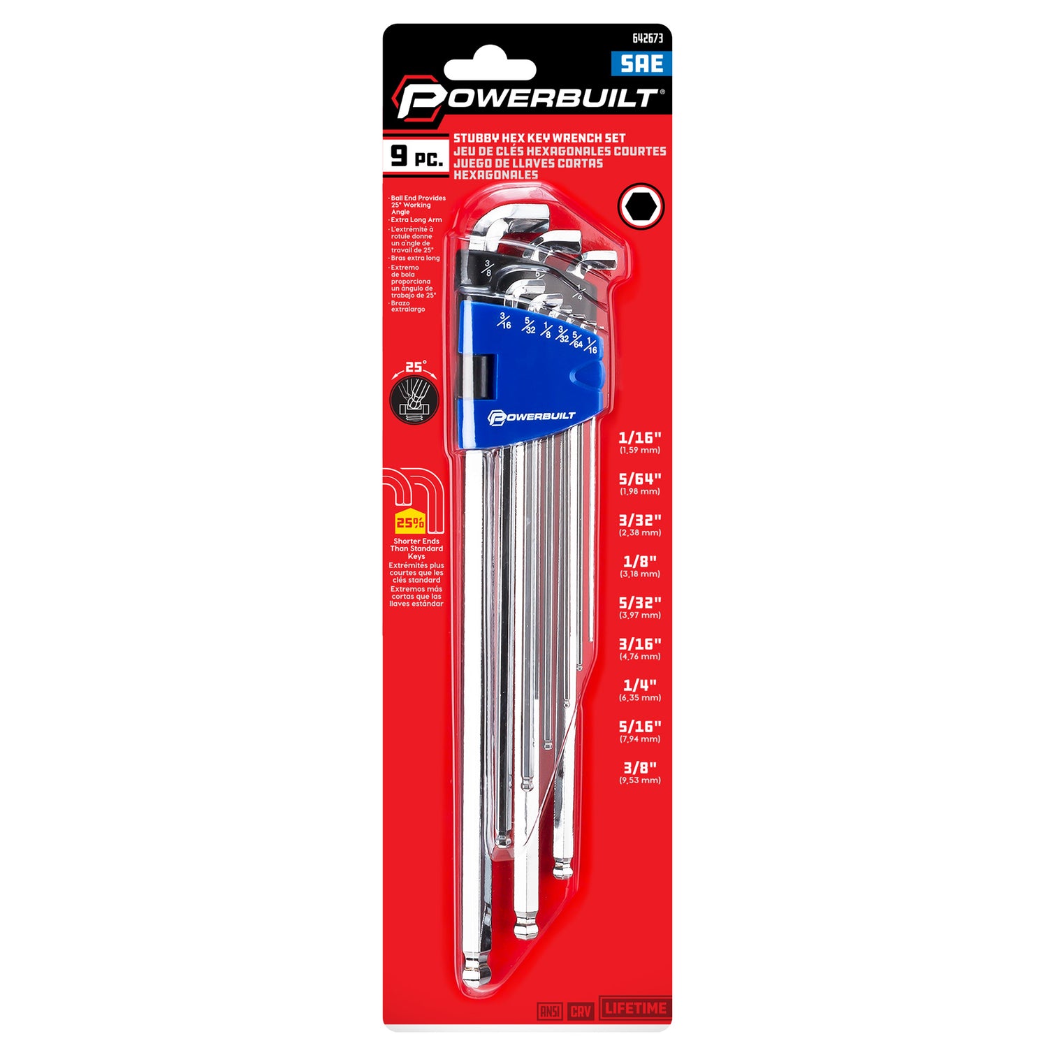 9 Piece SAE Stubby End - Extra Long Arm Ball End Hex Key Wre