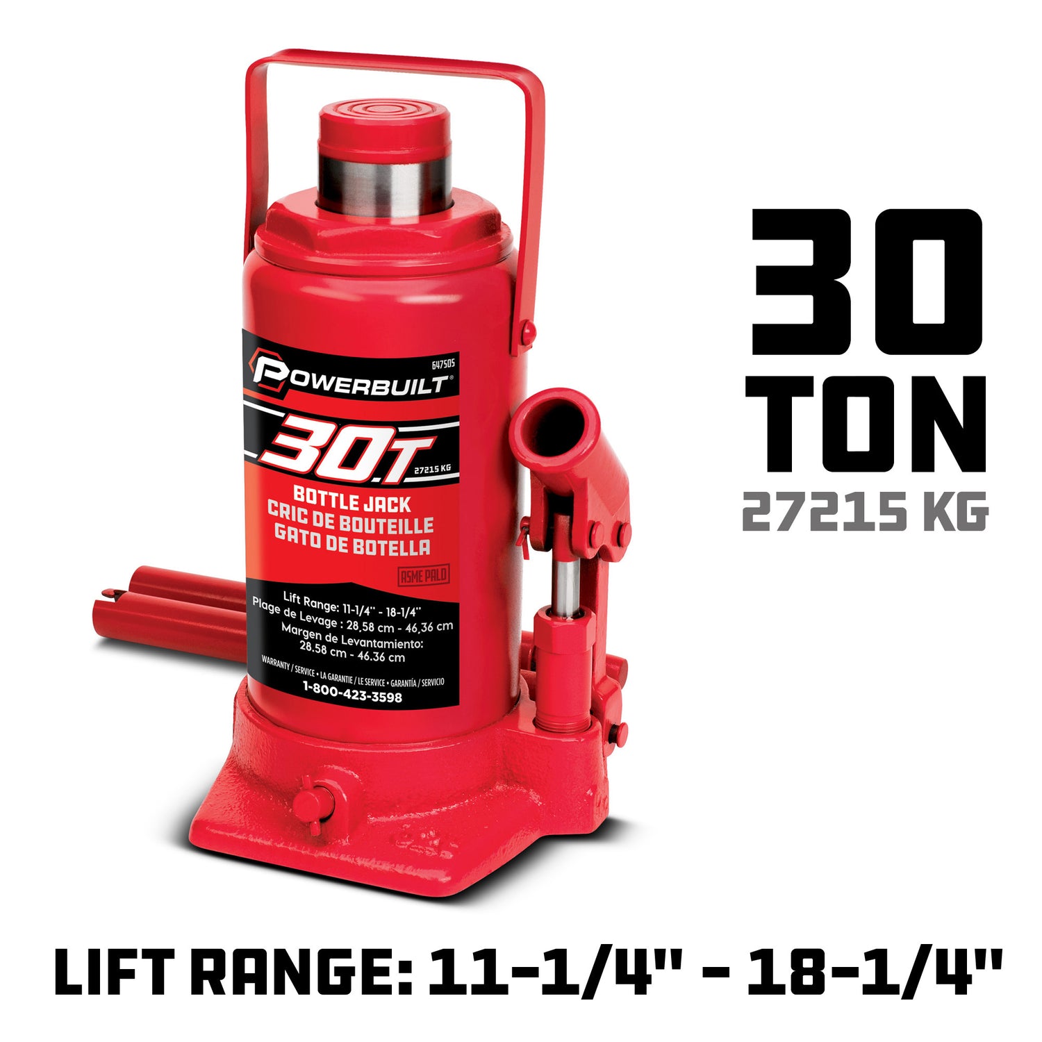 Bottle Jack - 30 Ton Capacity - Heavy Duty 60000 Pounds