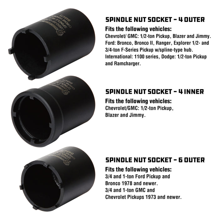 Spindle Nut Socket Tool Kit - 5 Piece - Remove Spindle Nuts