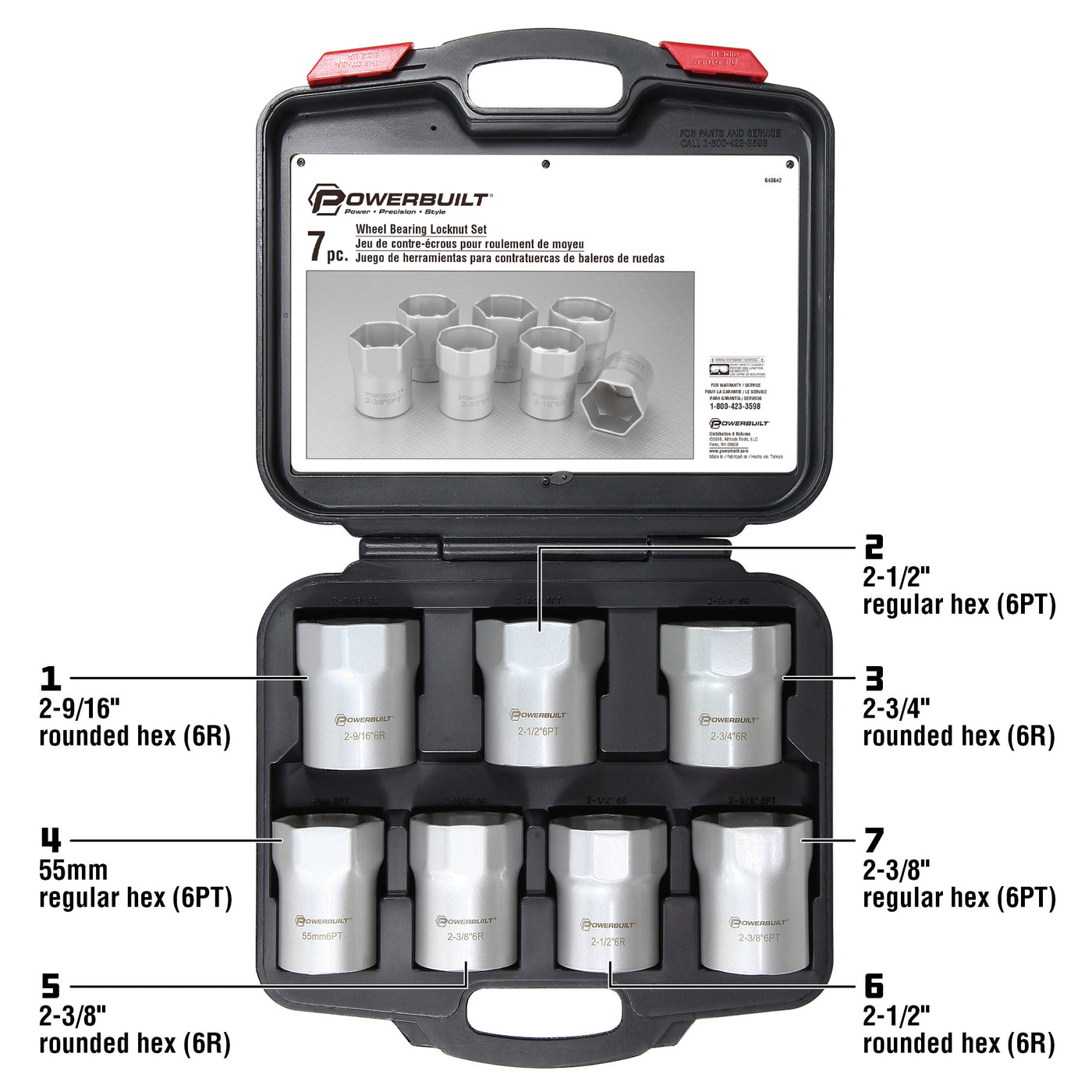 Wheel Bearing Locknut Socket Set - 7 Piece Remover Tool Kit